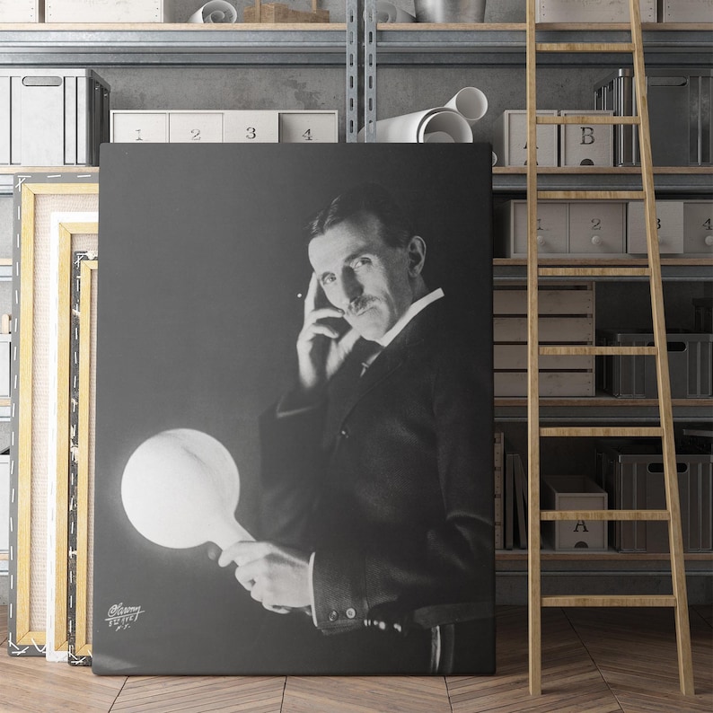 Nikola Tesla With Lightbulb 1900s | Canvas Wall Art Print | Iconic ...