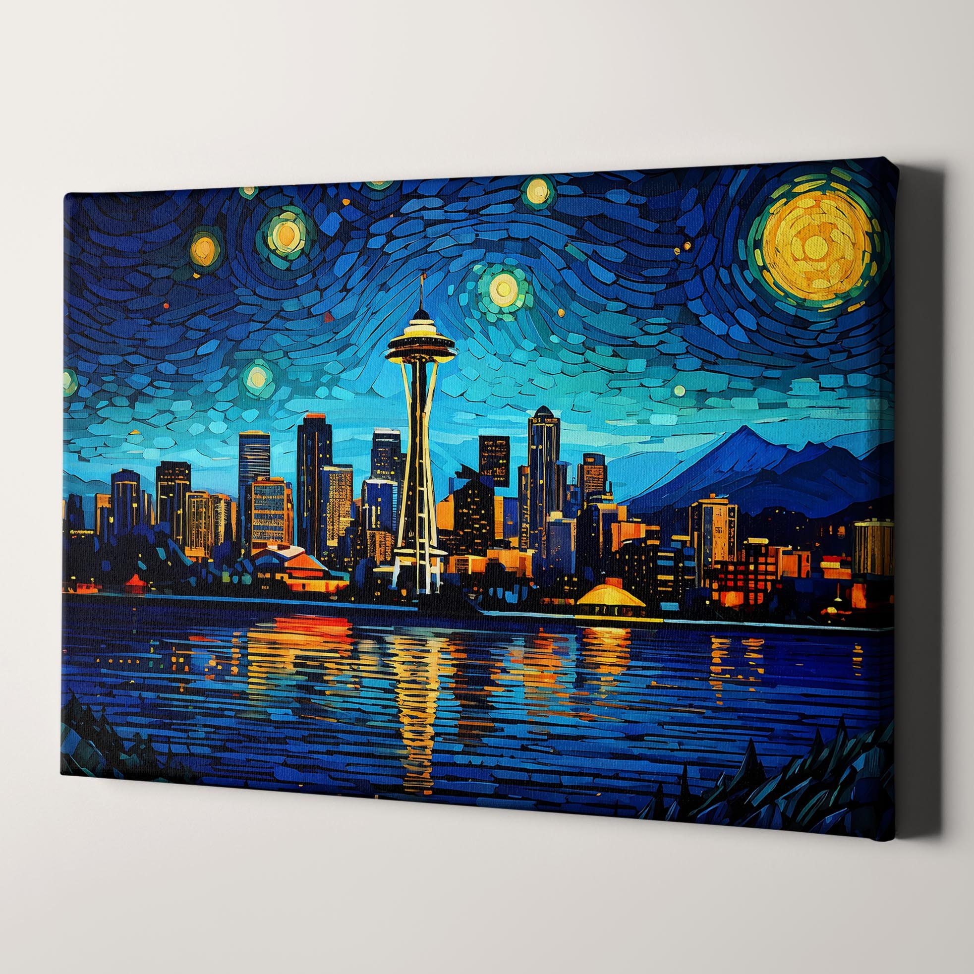 Seattle Skyline as Van Gogh Starry Night City Skyline Canvas Wall Art ...