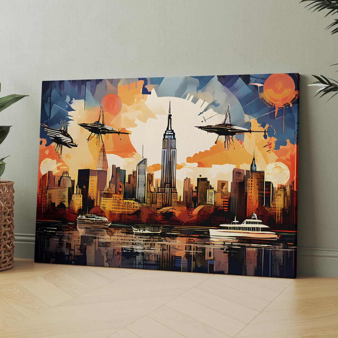 Dadaism Style Manhattan Skyline | Canvas Wall Art Print | Iconic ...