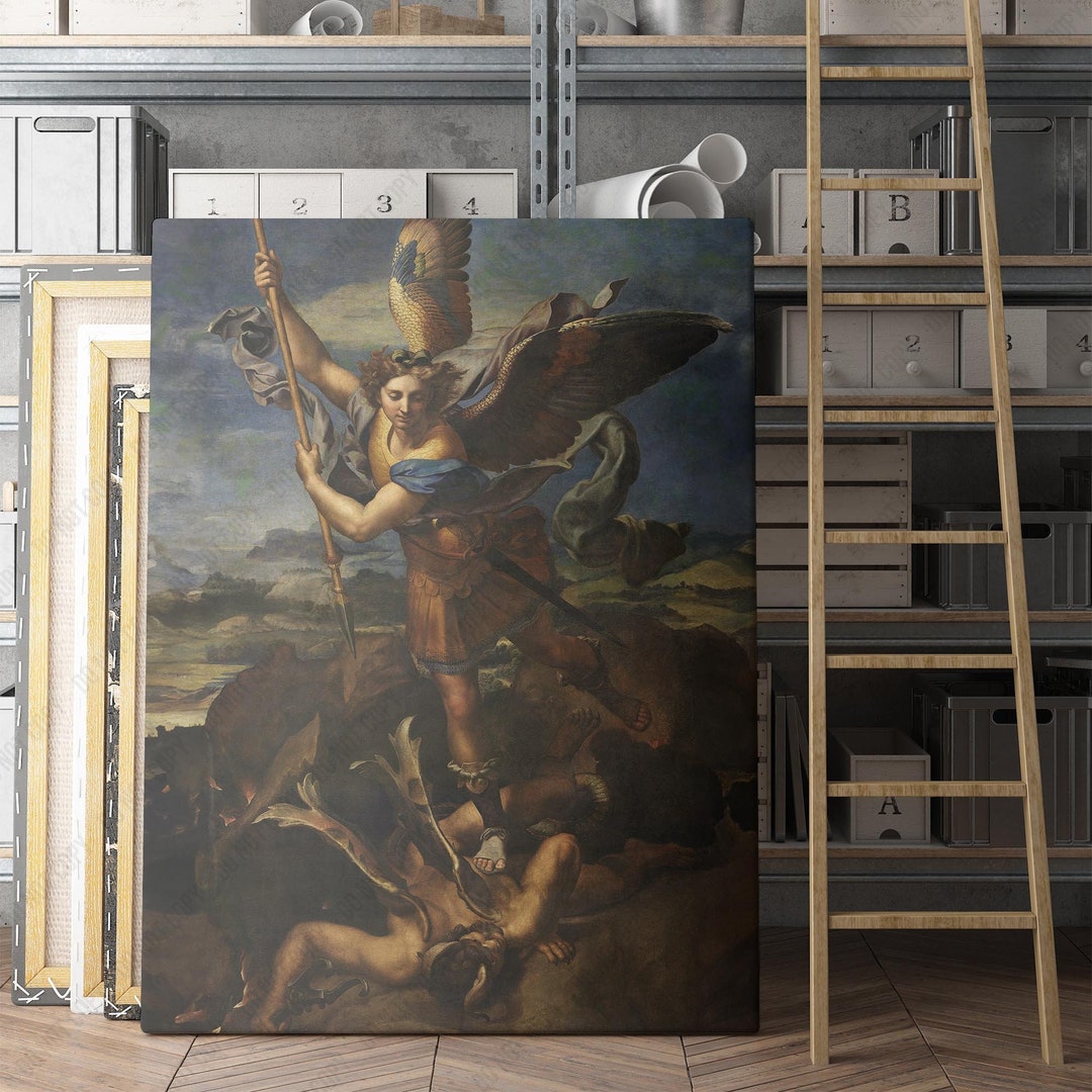Saint Michael Vanquishing Satan Canvas Wall Art Print | Iconic Posters ...