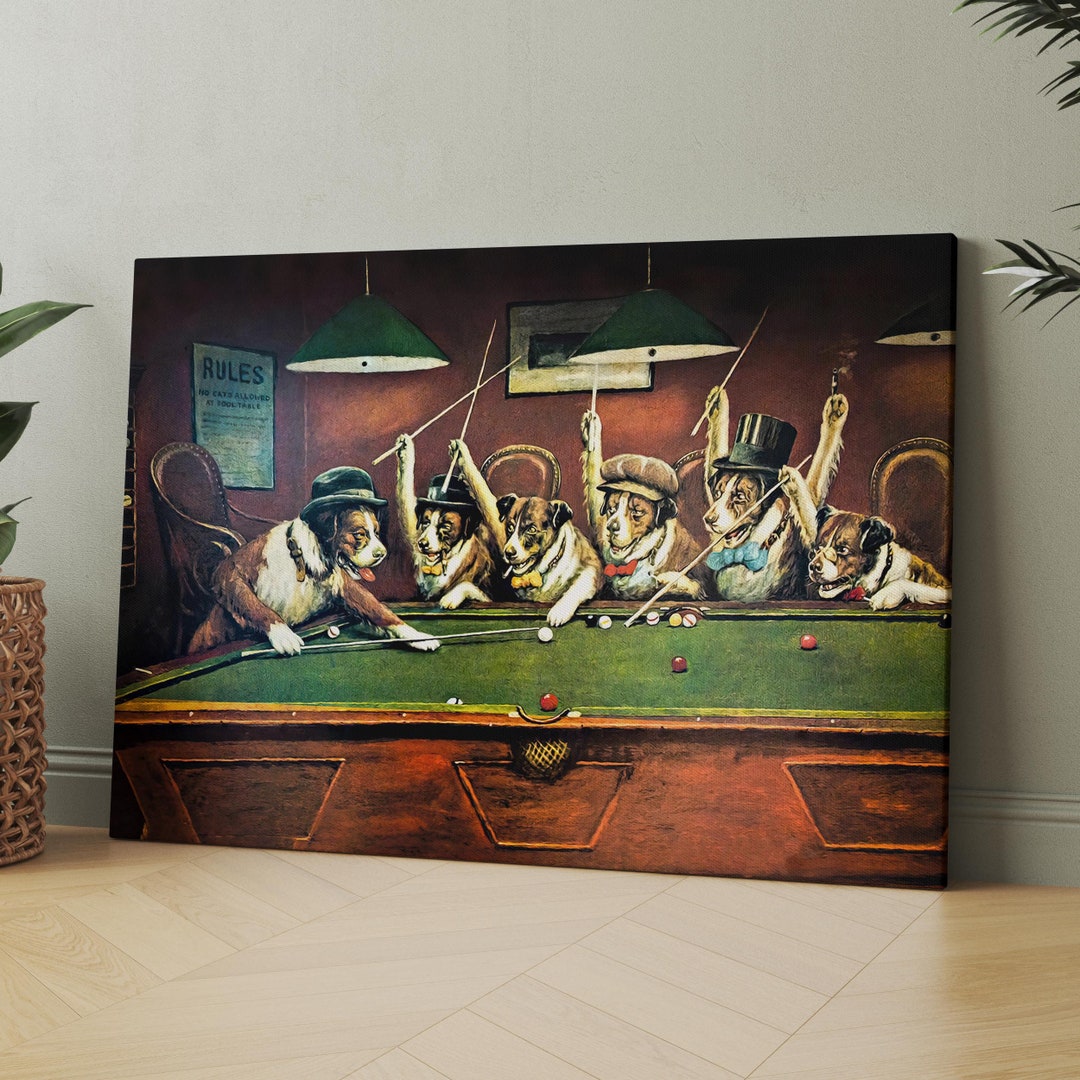 Kelly Pool - Dogs Playing Billiards | CM Coolidge Canvas Wall Art Print ...