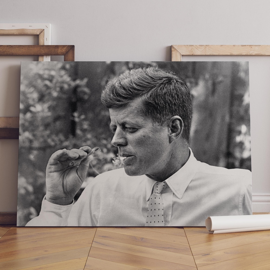 John F Kennedy (JFK) Smoking a Cigar | Canvas Wall Art | Iconic Posters ...