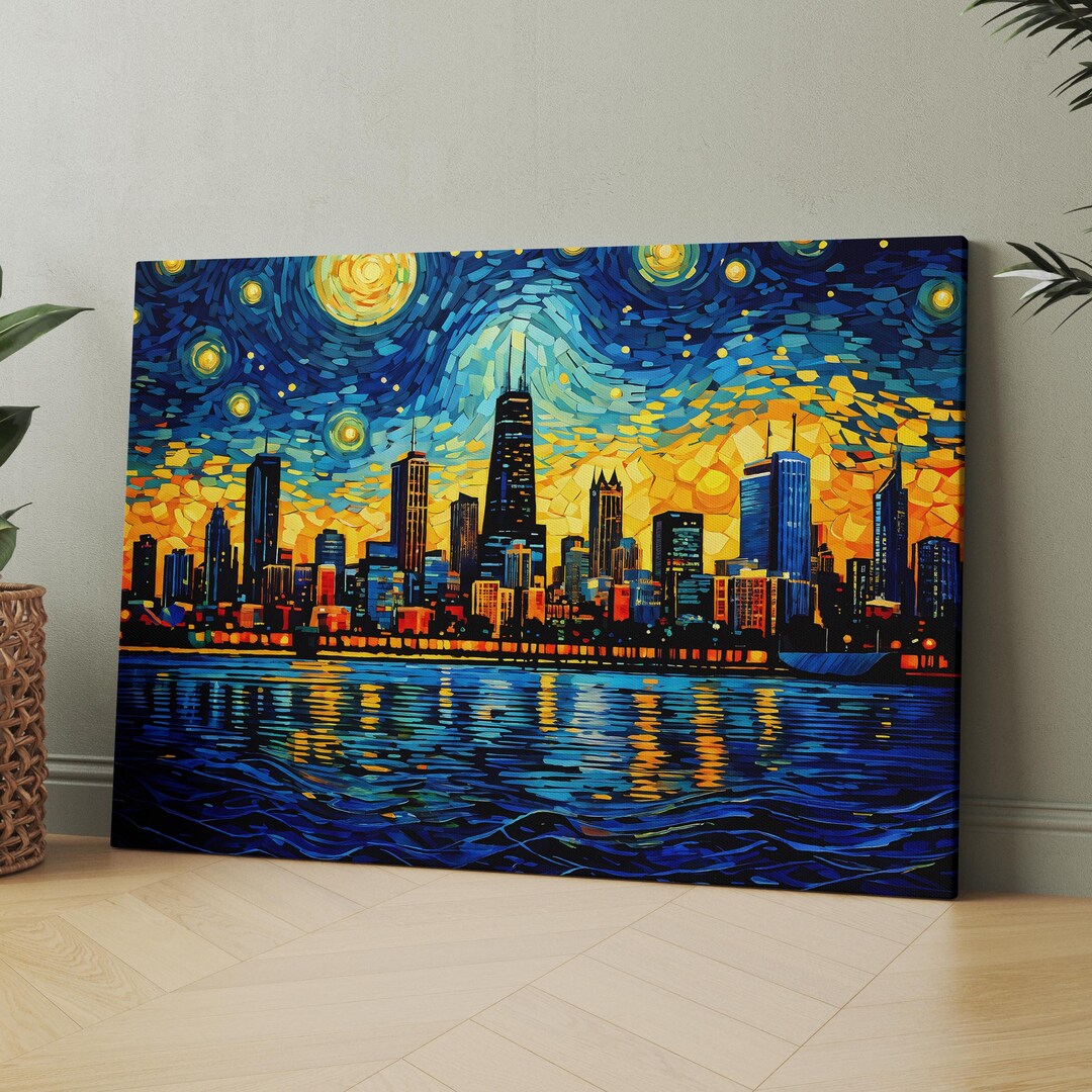 Chicago City Skyline as Van Gogh Starry Night City Skyline Canvas Wall ...