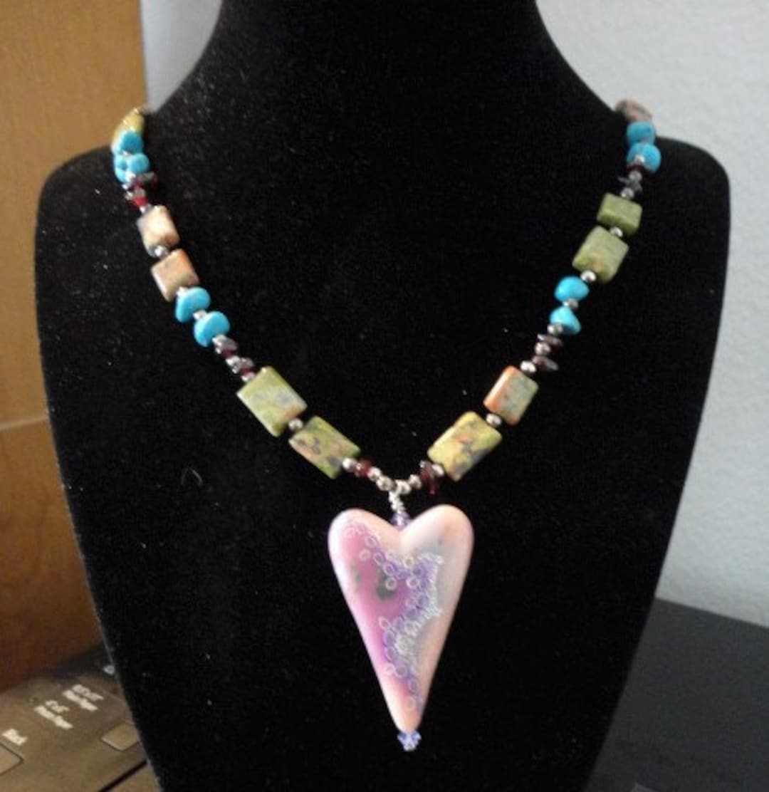 Bohemian Style Heart With Unikite Gemstones Necklace - Etsy