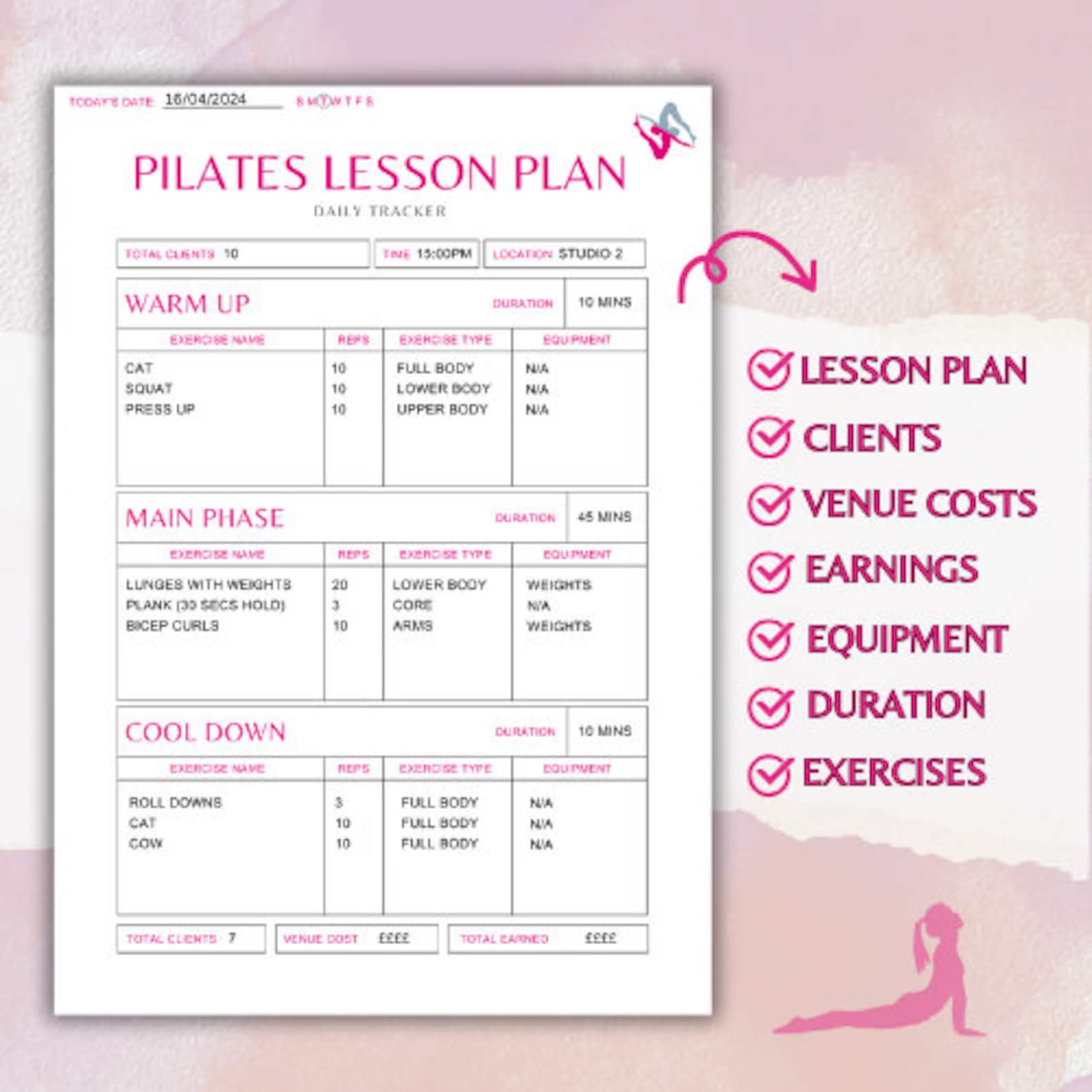 Pilates Lesson Planner- Plan the Best Pilates Classes - Etsy