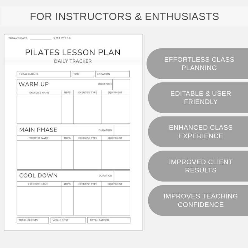 Pilates Lesson Planner- Editable! - Etsy