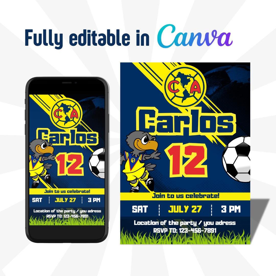 Editable Club América Birthday Invitation Canva Editable Template ...