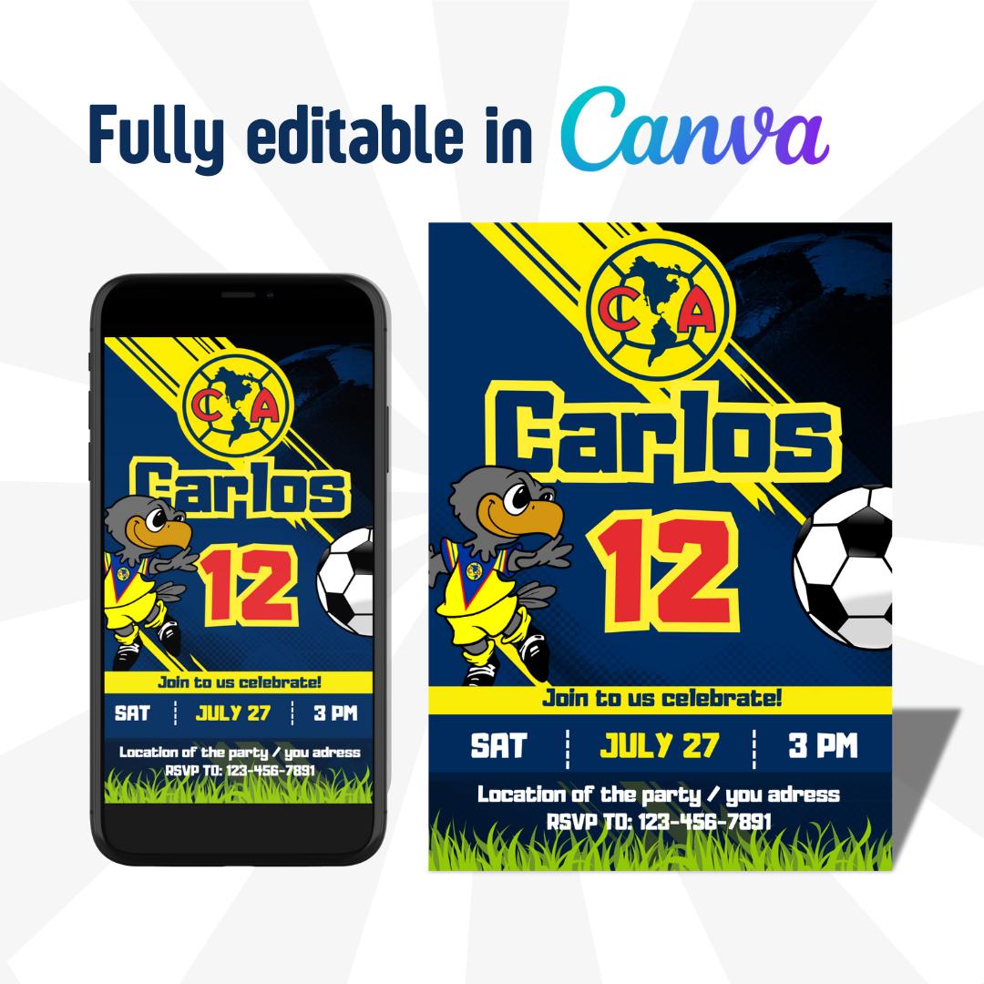 Editable Club América Birthday Invitation Canva Editable Template ...