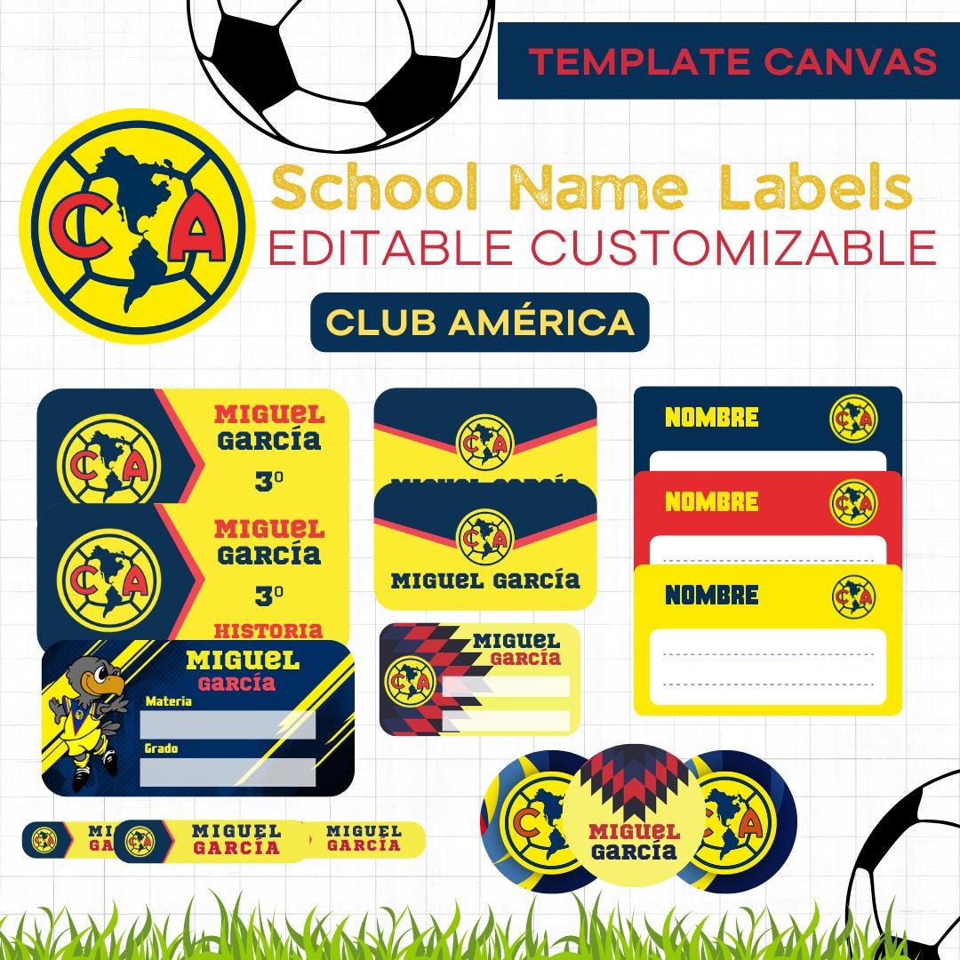 School Labels Club América Digital Stickers Bookmarks Sports Stickers ...
