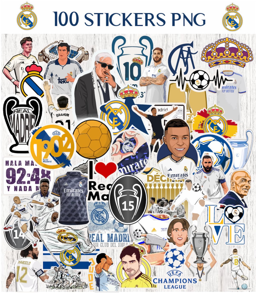 Real Madrid Bundle Sticker 100 PNG Sticker Digital Download Cristiano ...