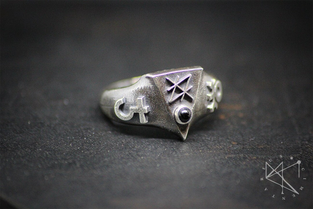 Saturn Onyx Sterling Silver Ring | Saturn Signet Ring | Occult Saturn ...