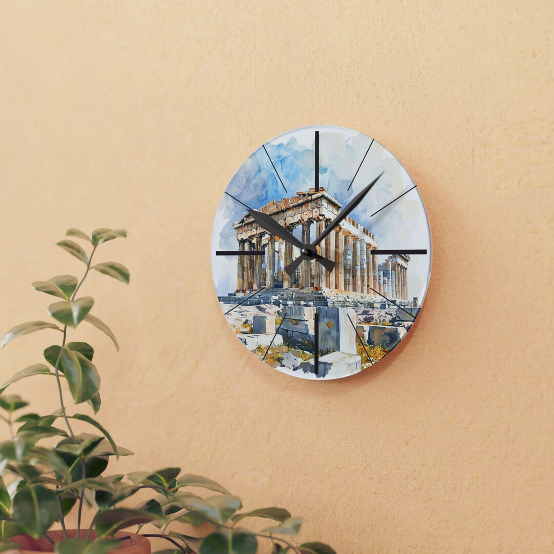 Acropolis of Athens Watercolor Worldwide Structure Acrylic Wall Clock Greece Home Decor Office ...