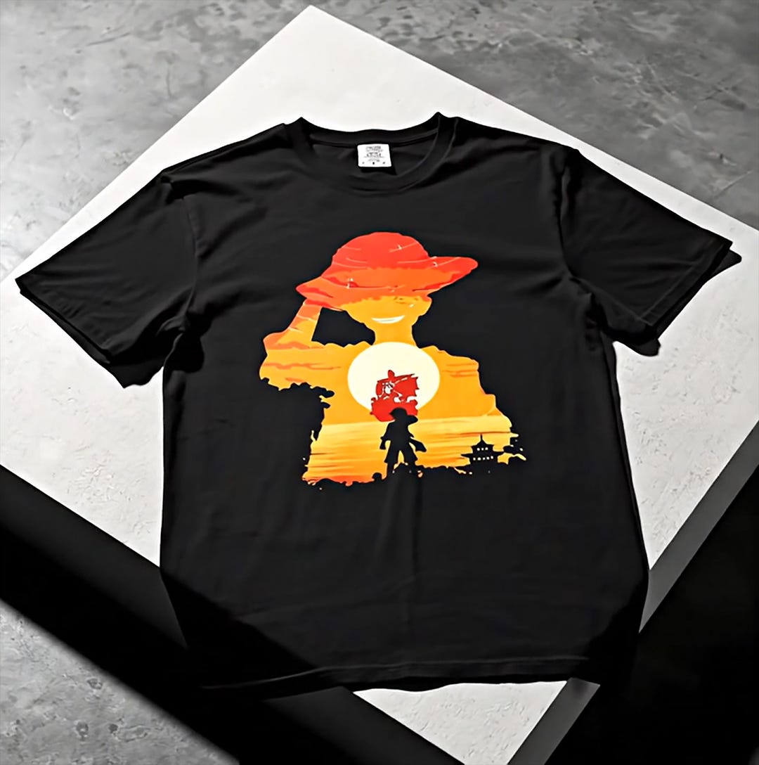 Luffy One Piece T-shirt: Sunset Anime Silhouette Graphic Tee - Etsy