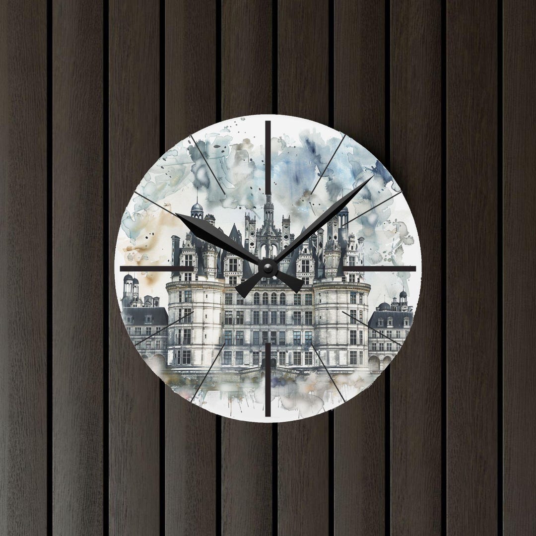 Chateau De Chambord Watercolor Worldwide Structure Acrylic Wall Clock ...