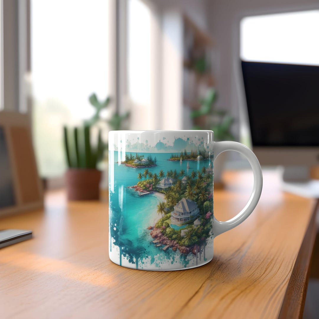 Bahamas Watercolor Mug Popular Structure Global White Coffee Mug Funny ...