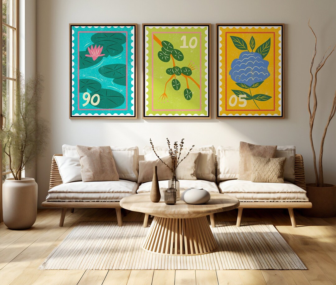 Flower Stamp Wall Art Set of 3 | Funky Colorful Trendy Posters ...