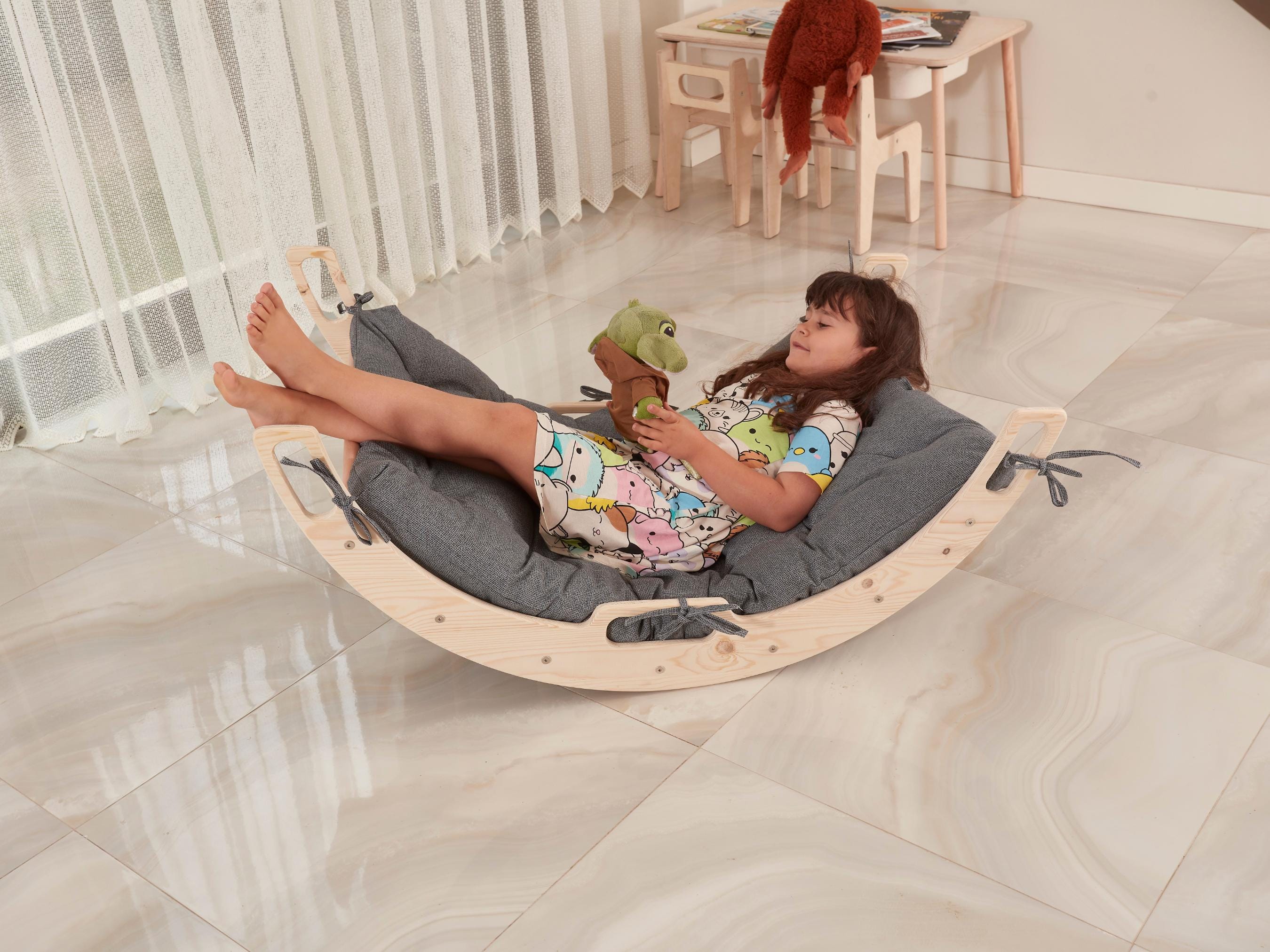 Montessori Wooden Rocker With Cushion, Waldorf Climber Arch Set, Indoor ...