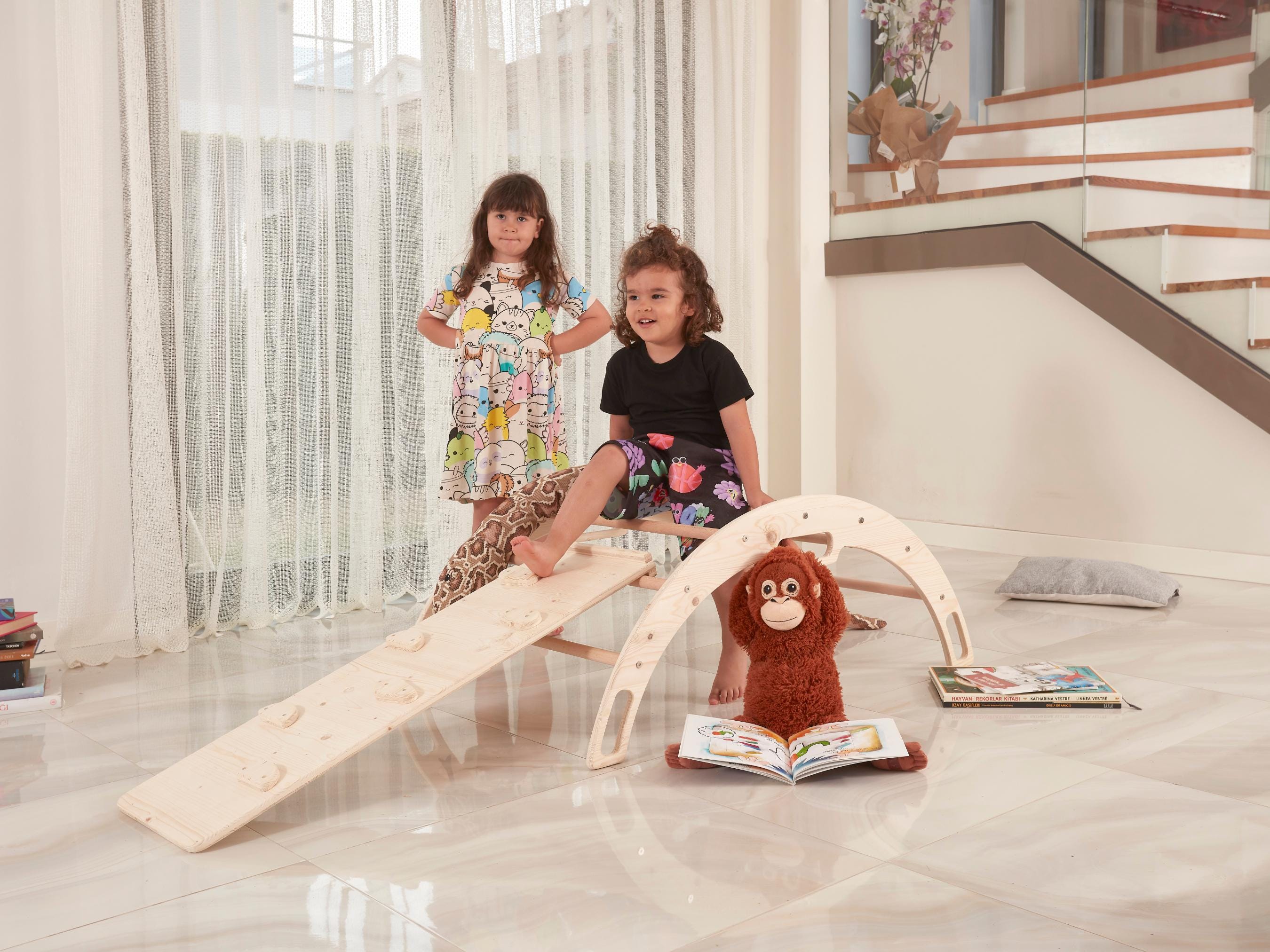 Montessori Wooden Rocker With Cushion, Waldorf Climber Arch Set, Indoor ...