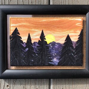 Pacific Northwest Mountain Sunset Landscape Rustic Art Quilted Postcard ...