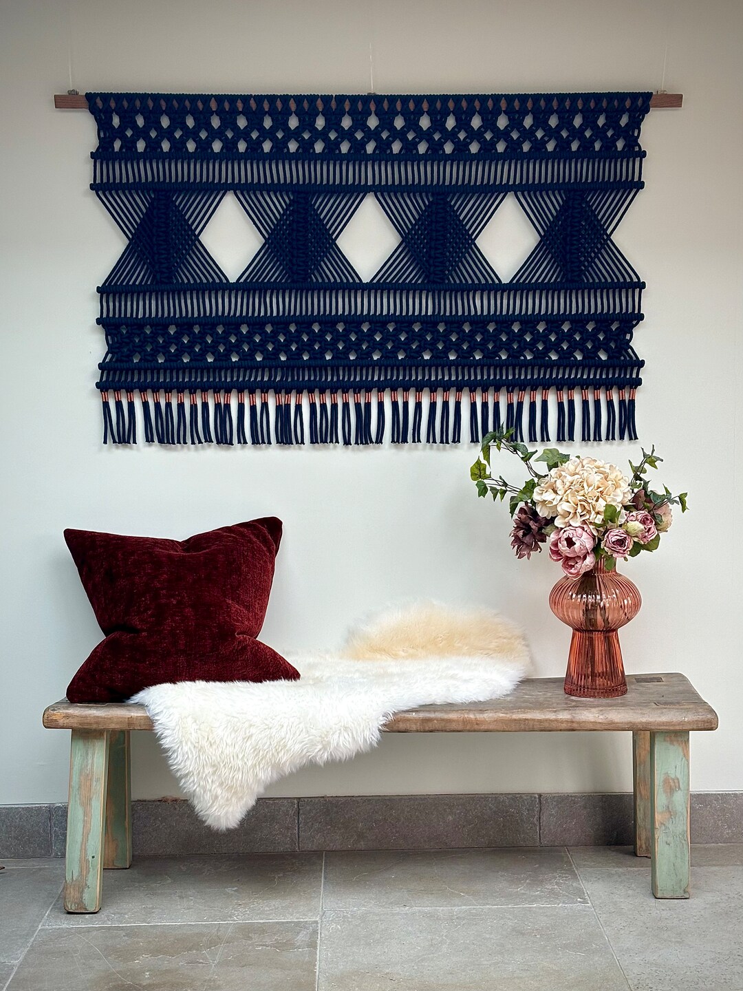 Contemporary Fibre Art, Macrame Wall Hanging, Navy Blue - Other Colours ...