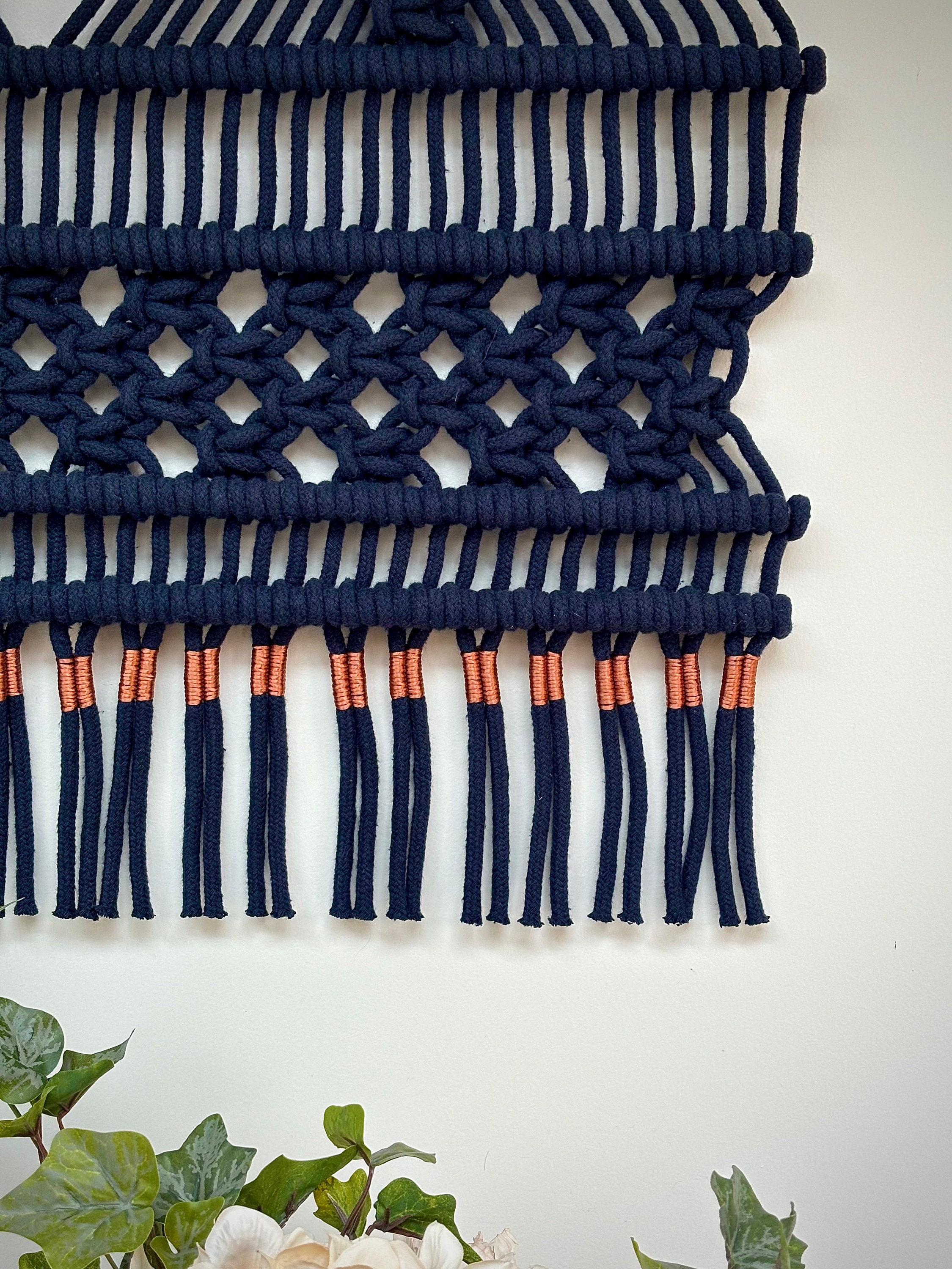 Contemporary Fibre Art, Macrame Wall Hanging, Navy Blue - Other Colours ...