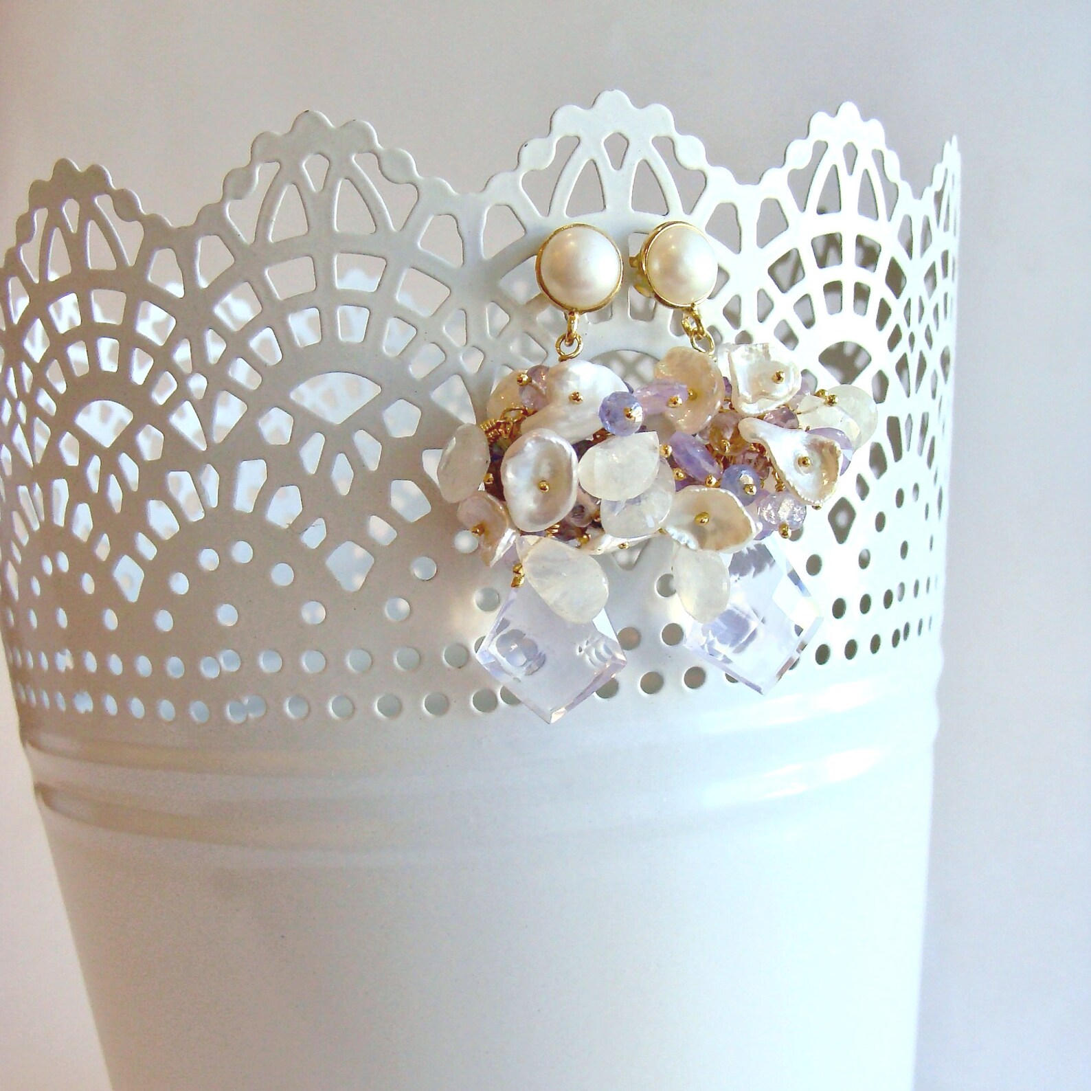 Lavender Moon Quartz Scorolite Kite Cut Cluster Earrings Tanzanite ...