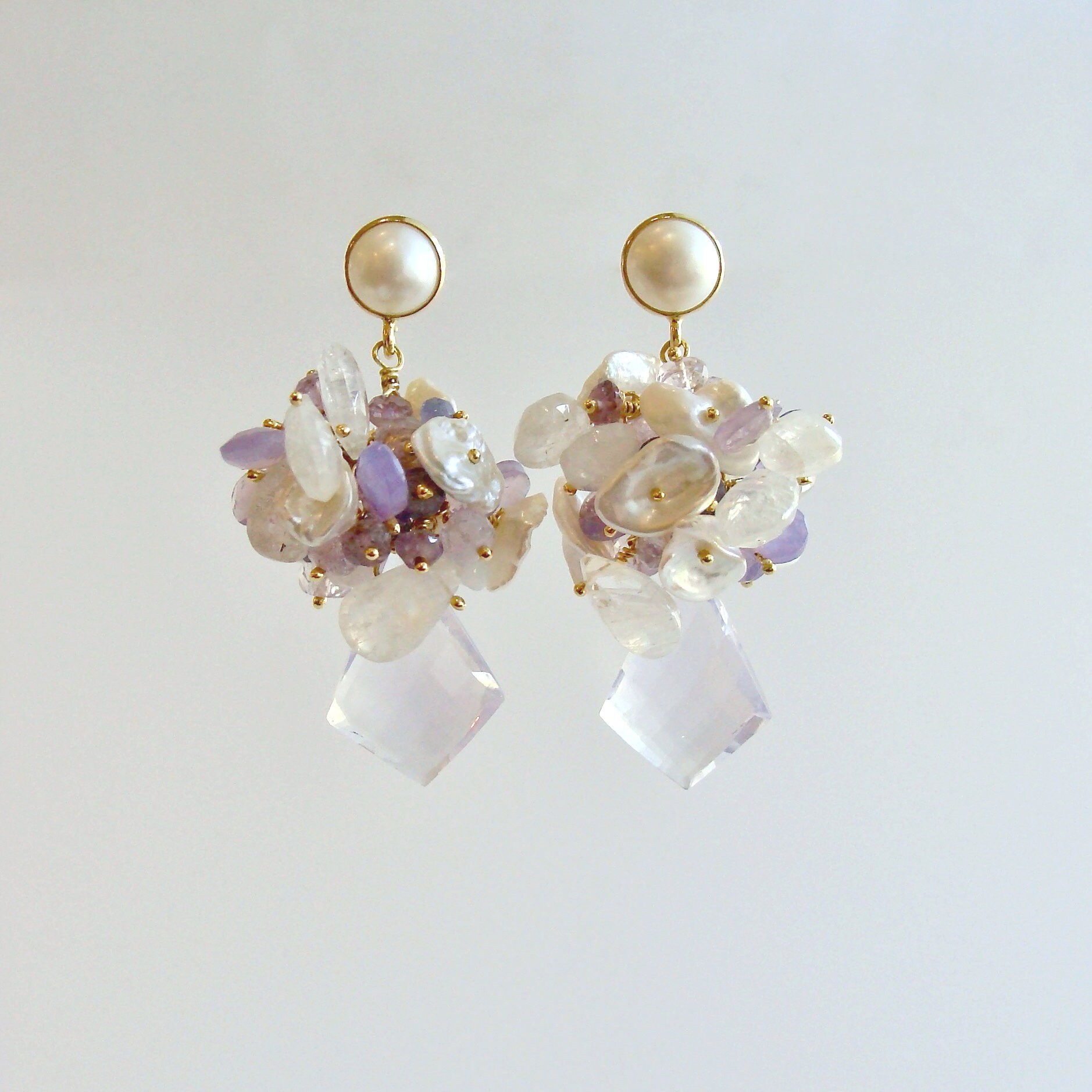 Lavender Moon Quartz Scorolite Kite Cut Cluster Earrings Tanzanite ...