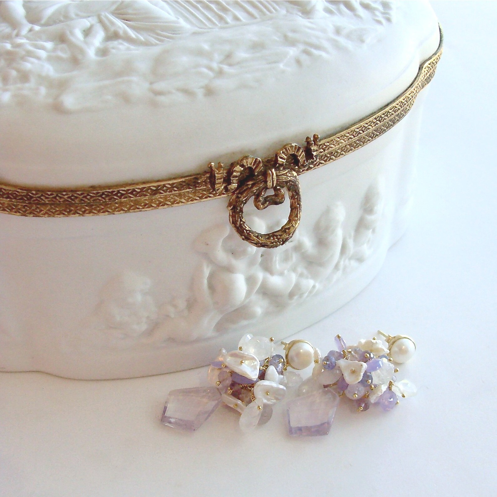 Lavender Moon Quartz Scorolite Kite Cut Cluster Earrings Tanzanite ...