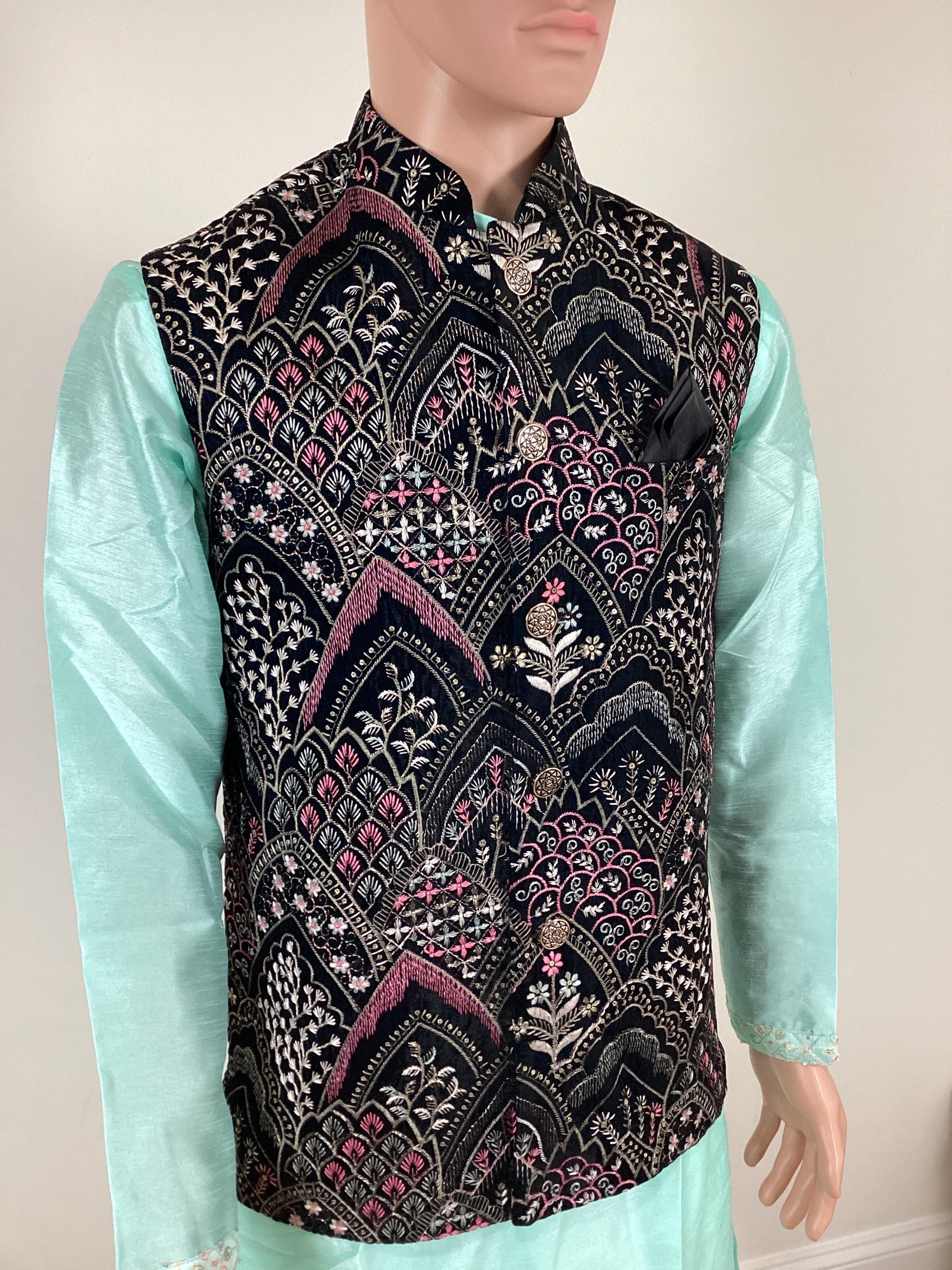 Men's Embroidered Velvet Nehru Jacket: Ethnic Indian Festive Wear - Etsy