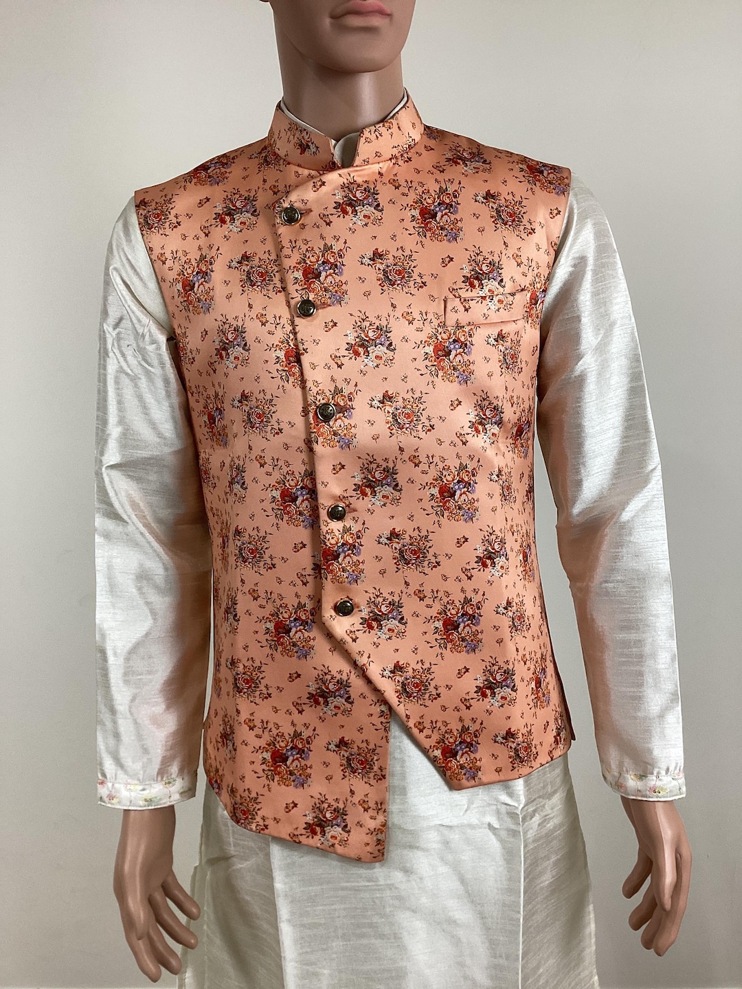 Men's Floral Print Nehru Jacket: Ethnic Indian Satin Koti - Etsy
