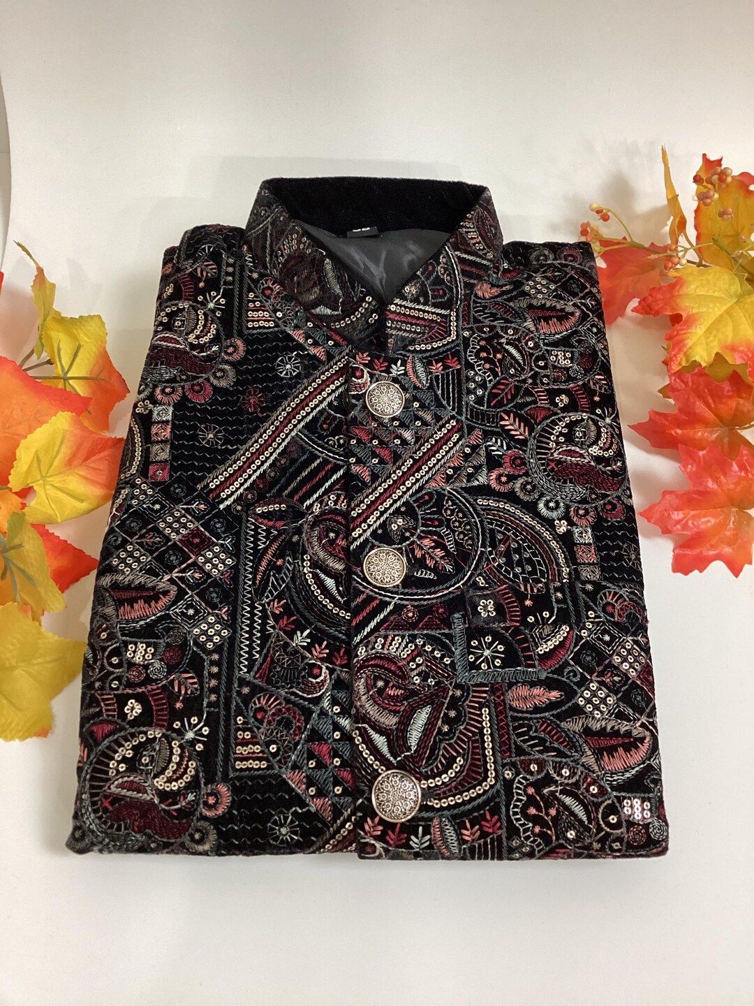 Men's Velvet Nehru Jacket: Embroidered Indian Ethnic Koti - Etsy