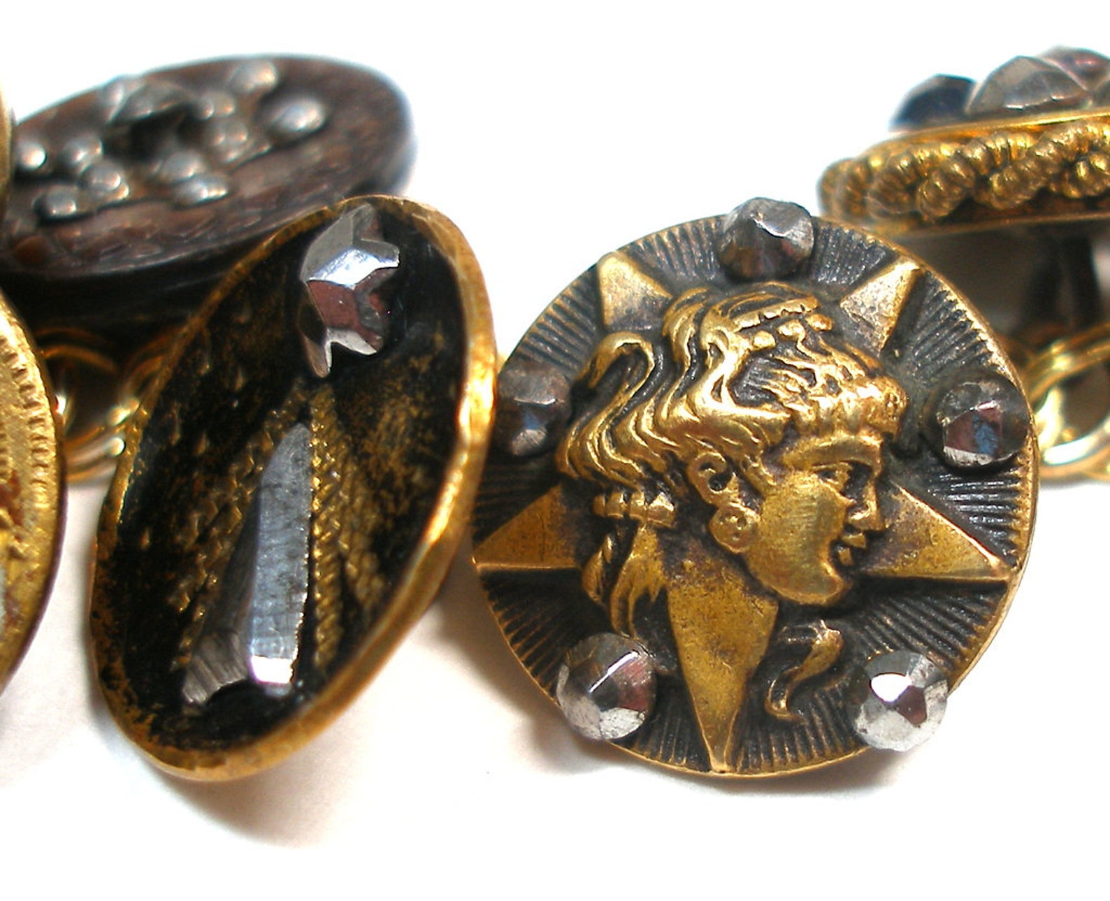 Star Maiden Antique BUTTON Charm Bracelet. 1800s Celestial Motif on ...