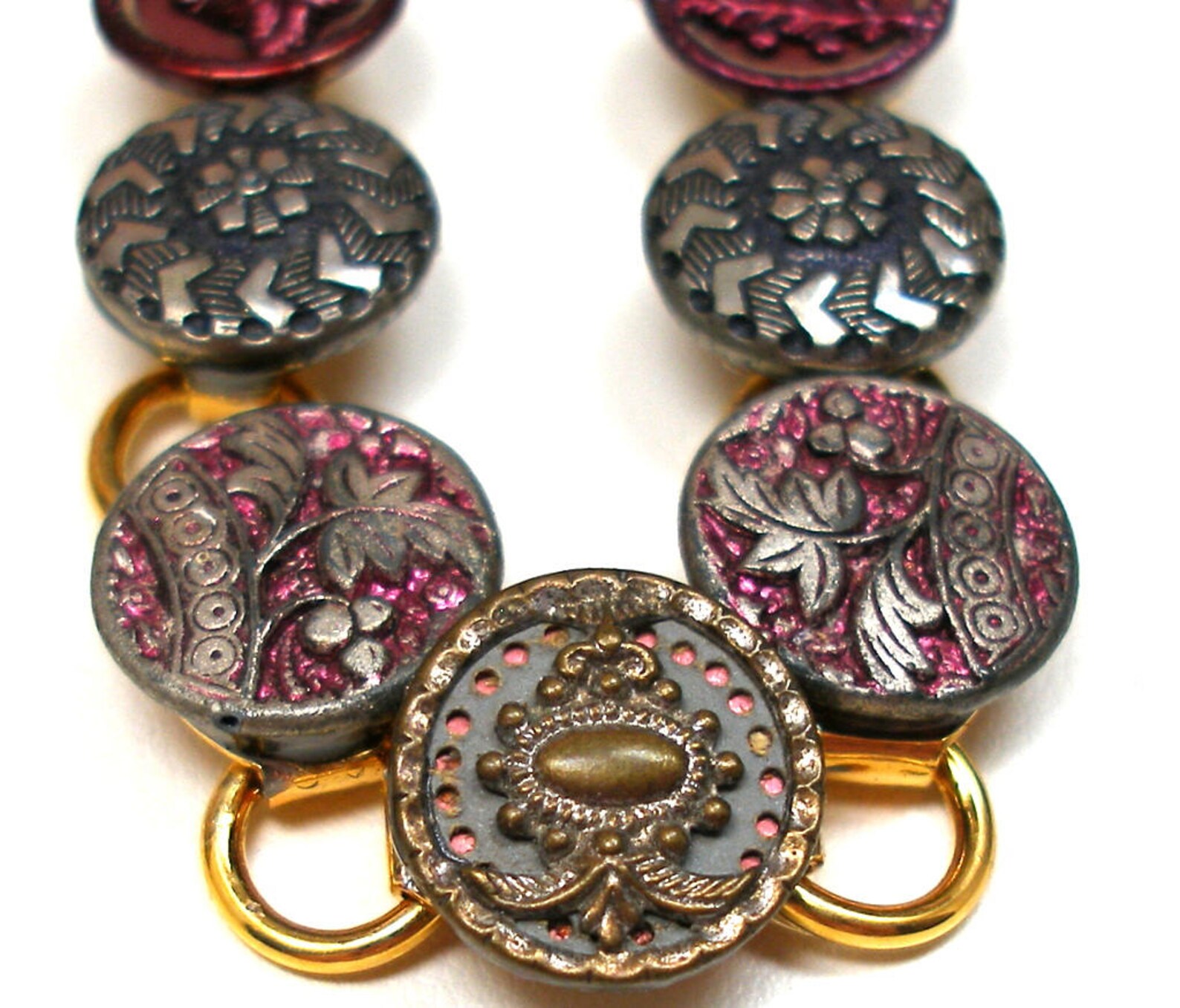 Antique BUTTON Bracelet, Victorian Flowers, 6.75. One of a Kind Vintage ...