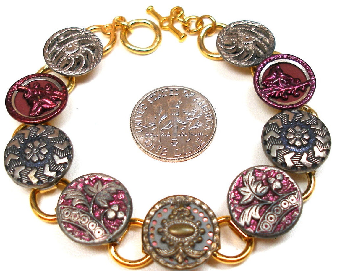 Antique BUTTON Bracelet Victorian Flowers 6.75. Ione - Etsy