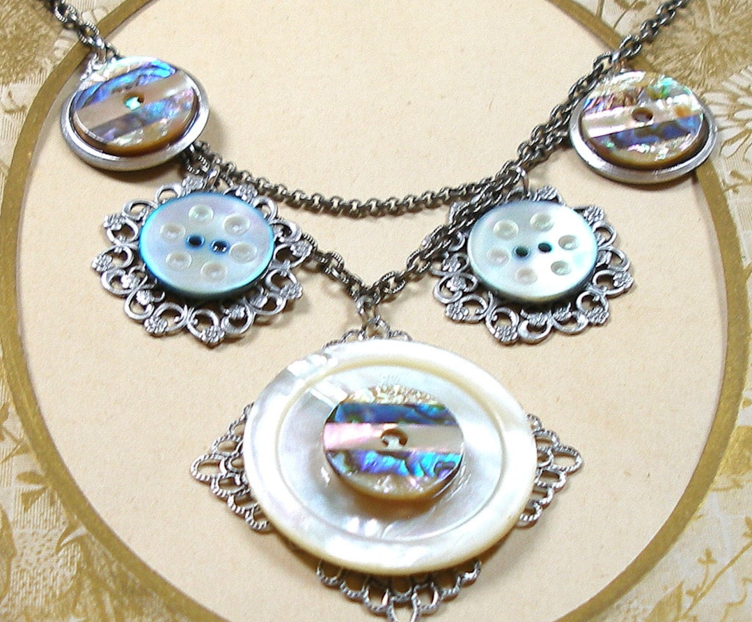 Antique BUTTON Statement Necklace. Victorian Mother-of-pearl Buttons on ...