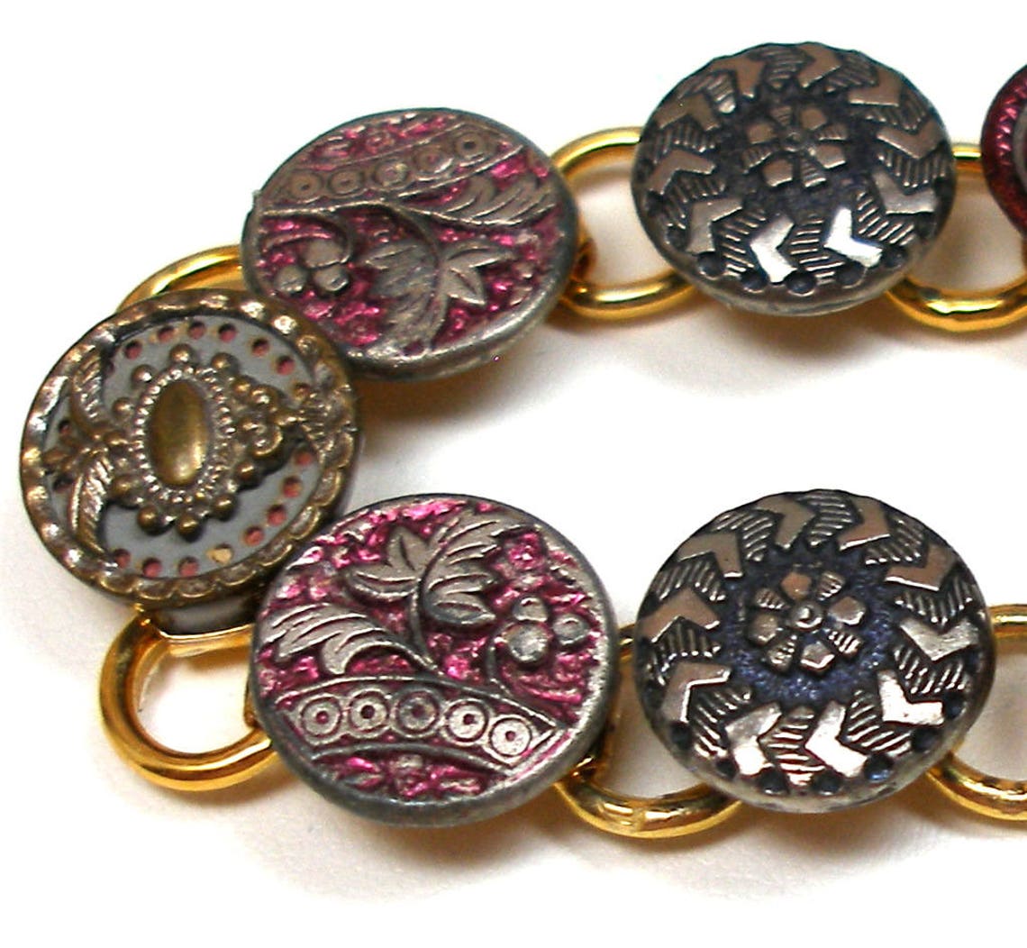 Antique BUTTON Bracelet Victorian Flowers 6.75. Ione - Etsy