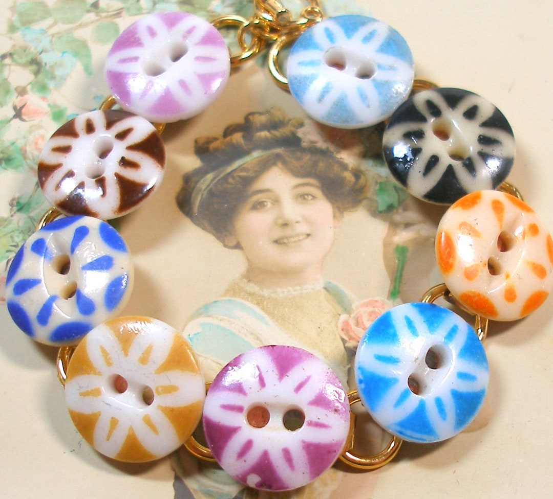 Victorian China Stencils 1800s Antique BUTTON Bracelet. - Etsy