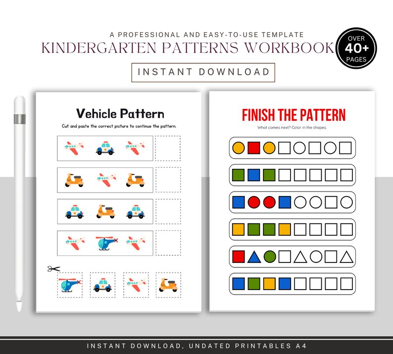 Kindergarten Pattern Workbook, Educational Workbook, Preschool Activity ...