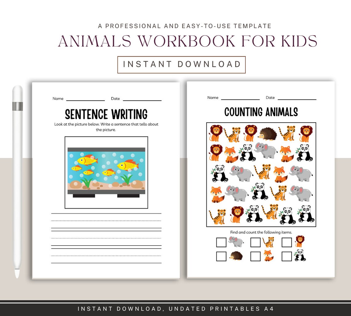 Animals Workbook for Kids, Educational Learning Activity Book, Children ...