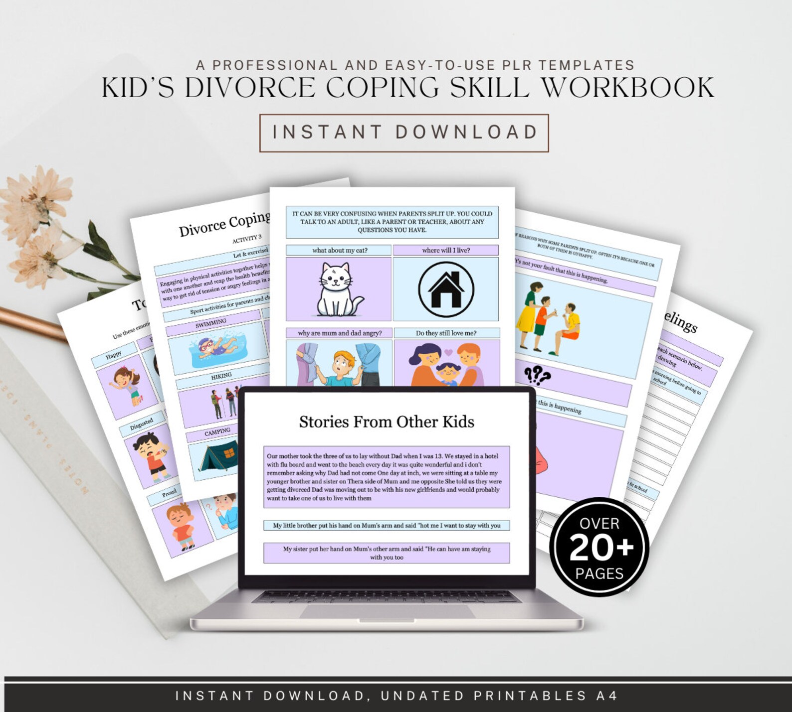 Kids Divorce Coping Workbook, Child Therapy Resource, Family Separation ...