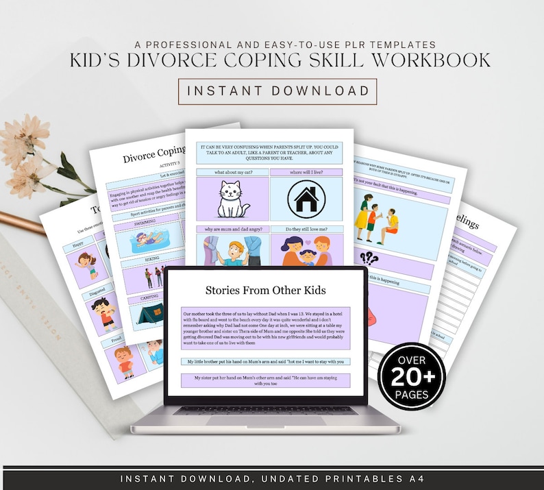 Kids Divorce Coping Workbook, Child Therapy Resource, Family Separation ...