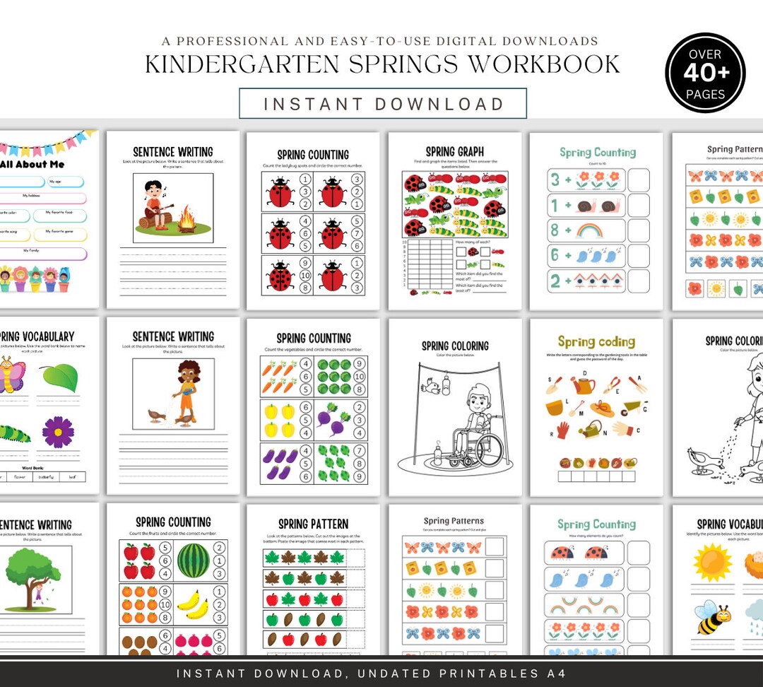 Kindergarten Spring Workbook - Printable Worksheets | Writing Practice ...