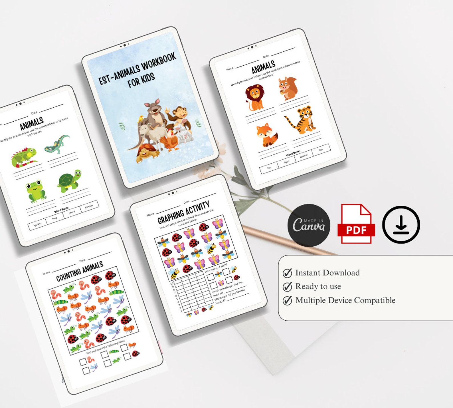 Animals Workbook for Kids, Educational Learning Activity Book, Children ...