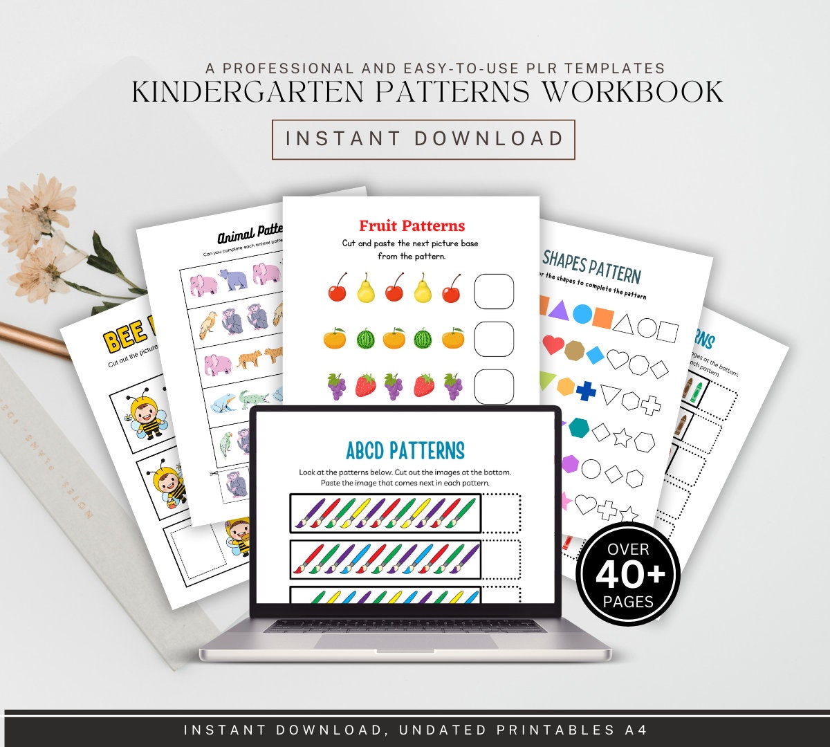 Kindergarten Pattern Workbook, Educational Workbook, Preschool Activity ...