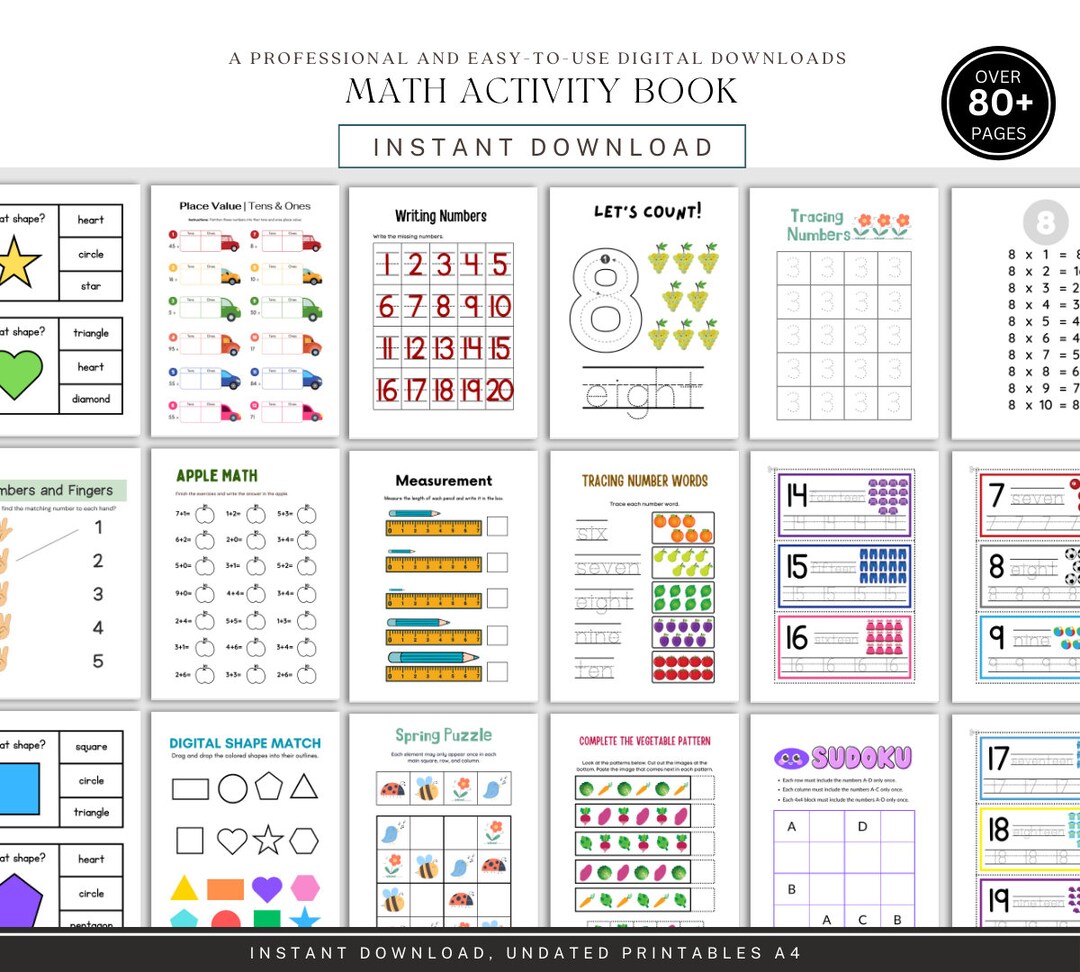 Math Activity Workbook for Kids, Educational Workbook, Learning Tool ...