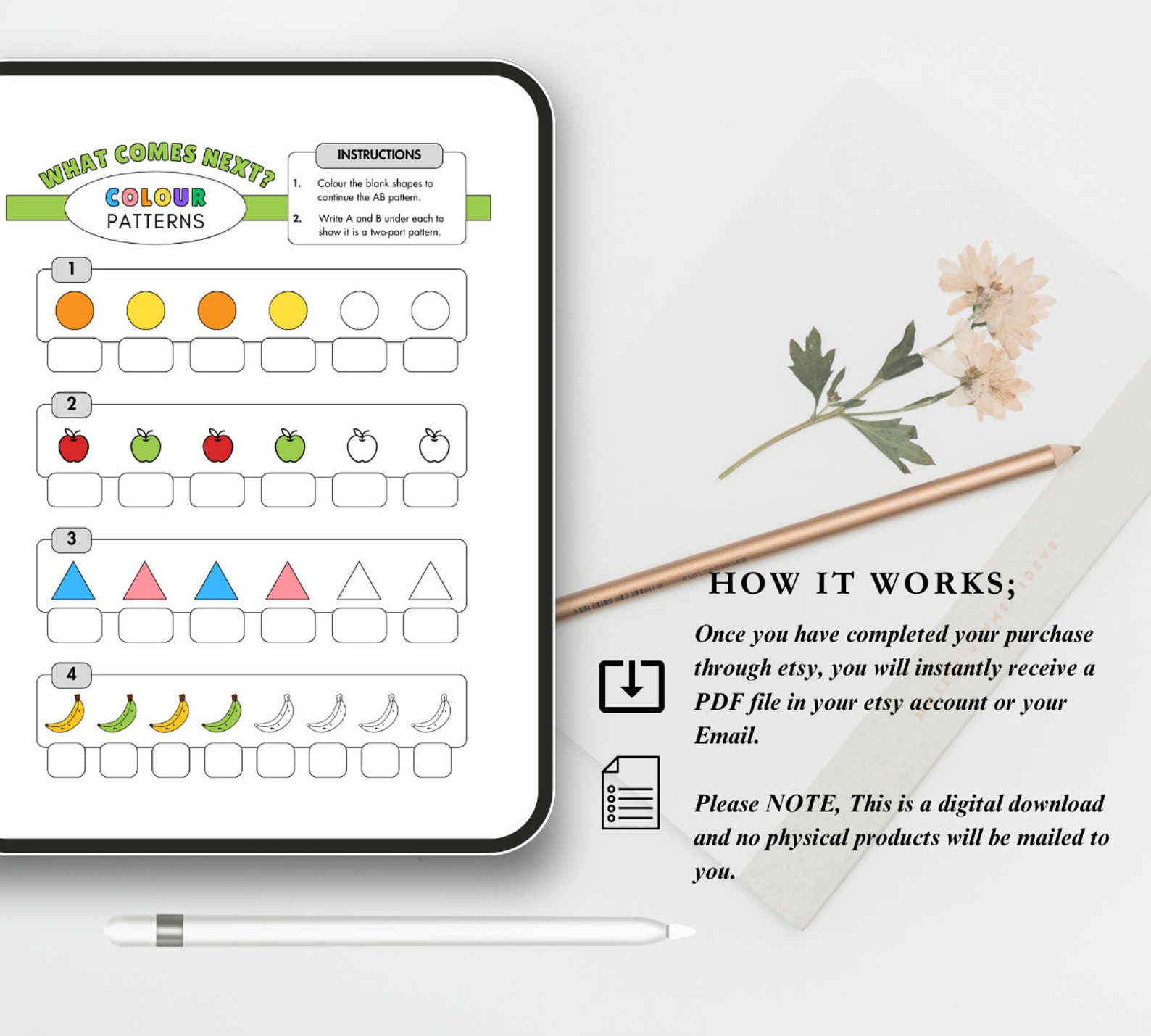 Kindergarten Pattern Workbook, Educational Workbook, Preschool Activity ...