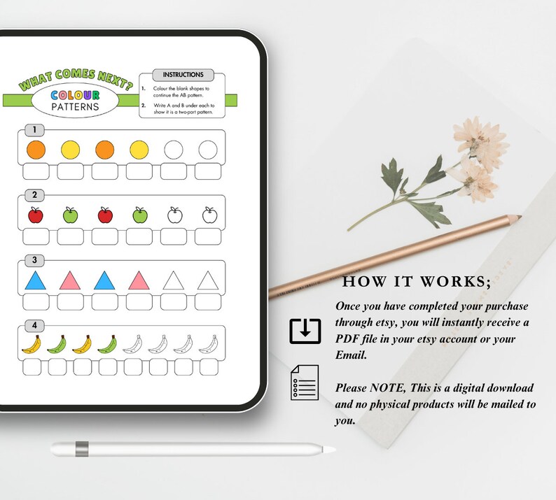 Kindergarten Pattern Workbook, Educational Workbook, Preschool Activity ...