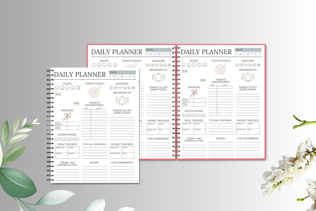 White Elegant Customizable and Printable Daily Planner , Floral Planner ...