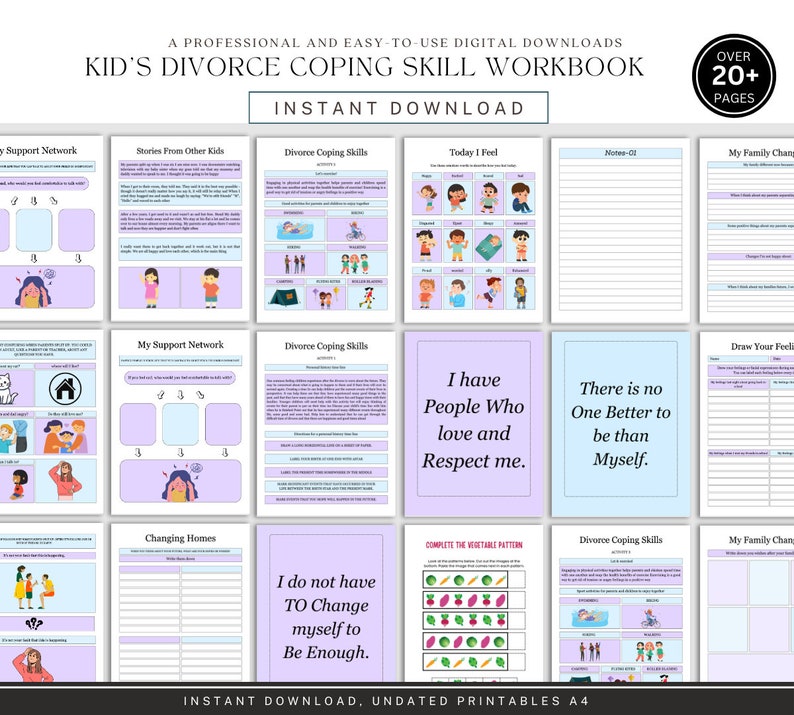 Kids Divorce Coping Workbook, Child Therapy Resource, Family Separation ...