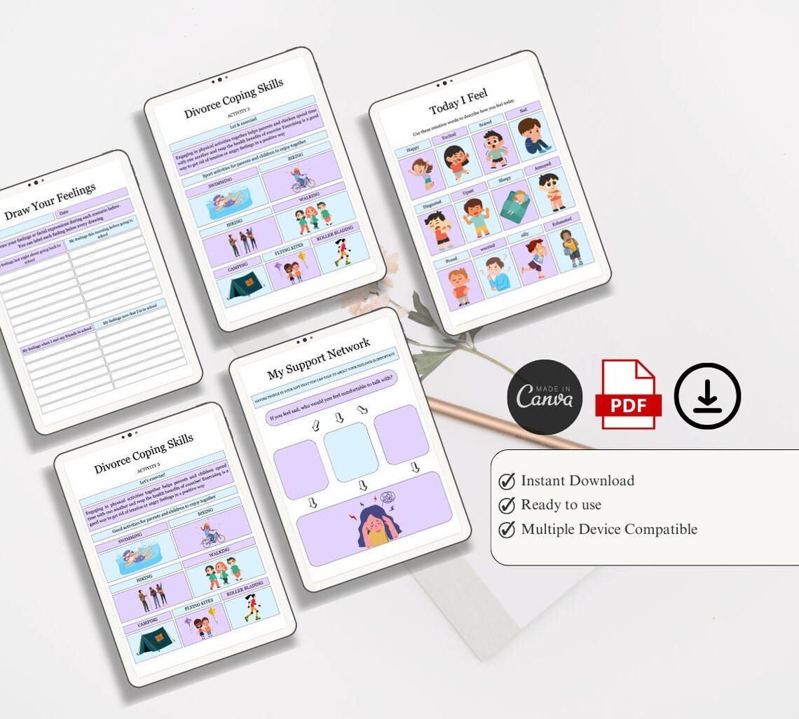 Kids Divorce Coping Workbook, Child Therapy Resource, Family Separation ...